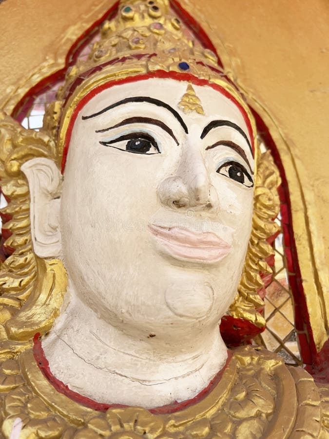 Silver Angle Statue on Golden Wall Stock Image - Image of thailand ...