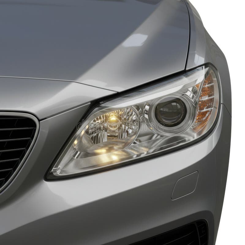 Close-Up of a Silver Car Headlight Stock Illustration - Illustration of ...