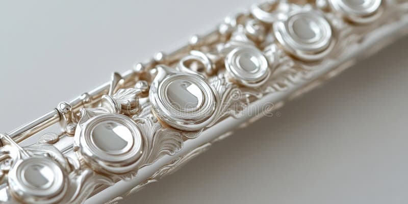 Silver Flute Showing Intricate Keys and Details on White Background ...