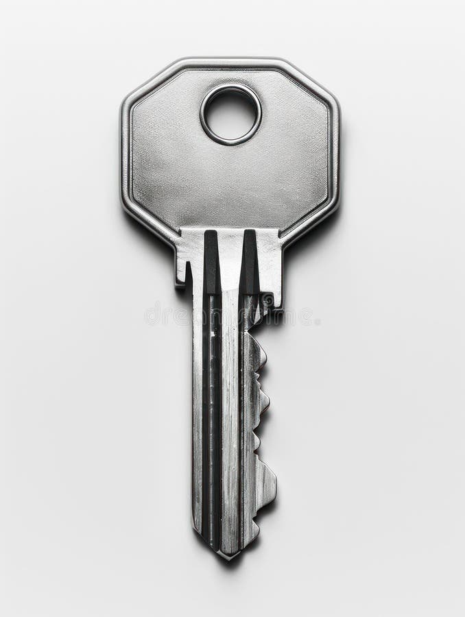 Close-Up of a Silver Key on White Background. Generative Ai Stock ...