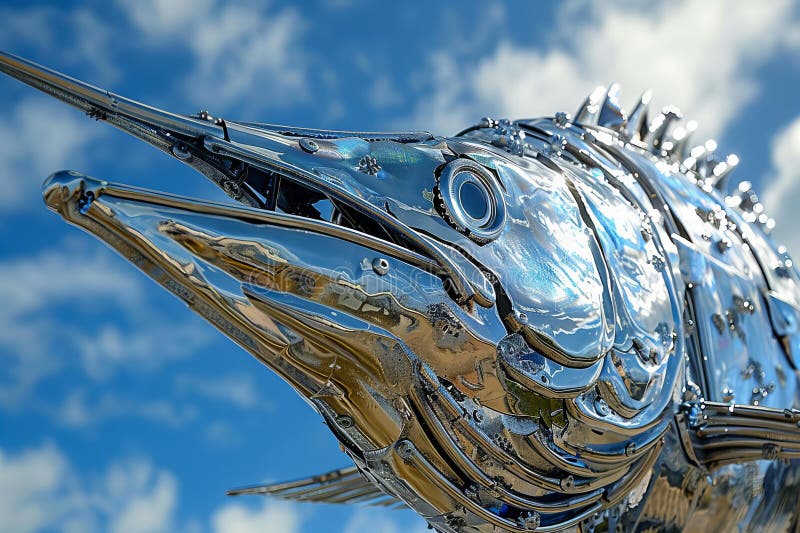 A Close Up of the Silver Marlin Fish Against a Blue Sky, Made from ...