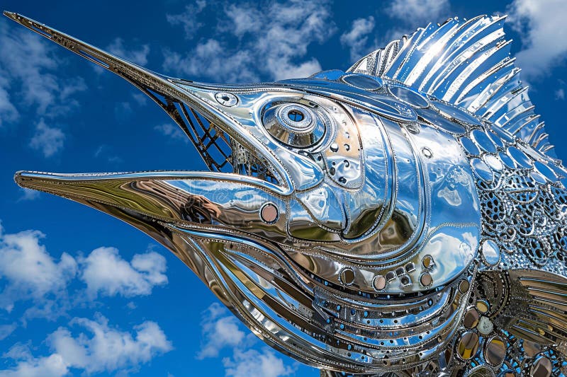 A Close Up of the Silver Marlin Fish Against a Blue Sky, Made from ...