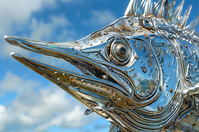 A Close Up of the Silver Marlin Fish Against a Blue Sky, Made from ...