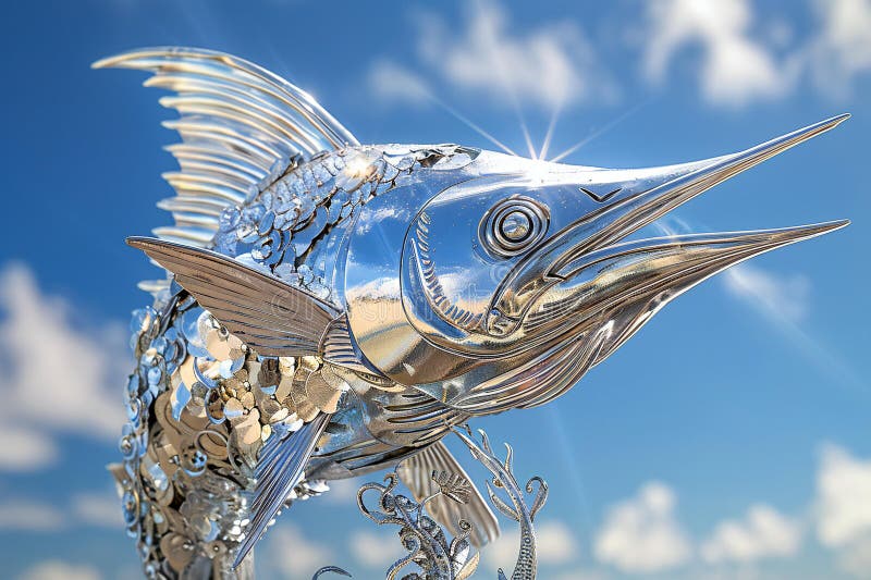 A Close Up of the Silver Marlin Fish Against a Blue Sky, Made from ...