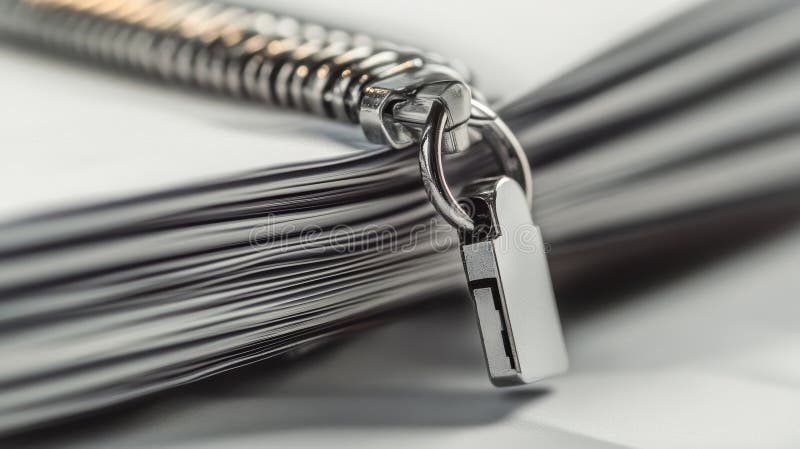 Close-up of Silver Metal Binding Coil and Padlock on Stacked White ...