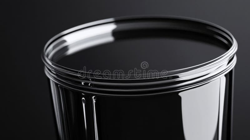 Close Up of a Silver Metal Container with Glossy Reflections on Black ...