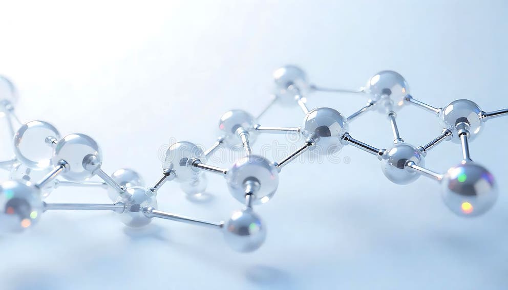 Close Up View of a Molecular Structure with Silver Spheres and ...