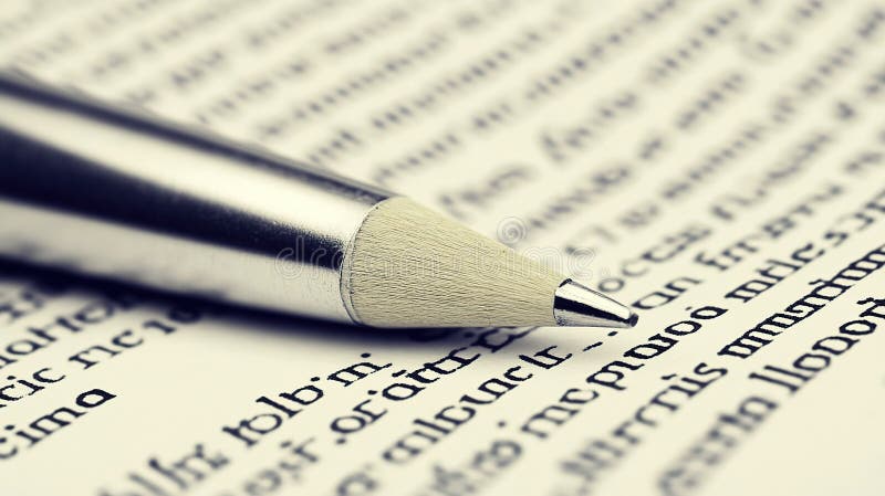 Close-up Silver Pencil Resting on Book Pages, Text Background, Editing ...