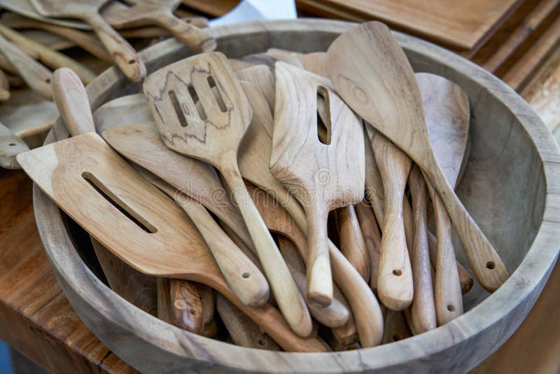 Close-up of Simple Traditional Wooden Tableware Stock Photo - Image of ...