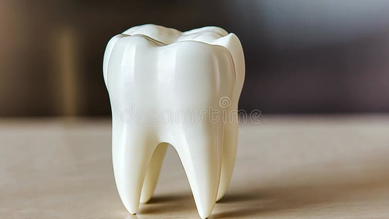 Close-up of a Single, Artificial Tooth Model on a Light Brown Surface ...