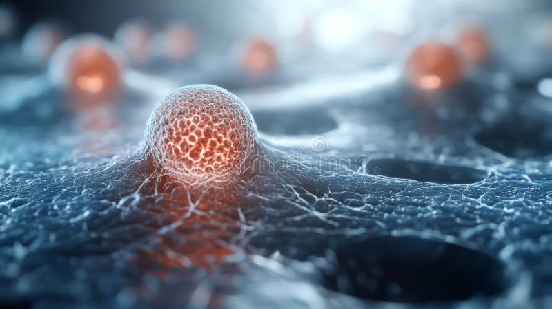 Close-up of a Single Cell with a Intricate Network of Surrounding Cells ...