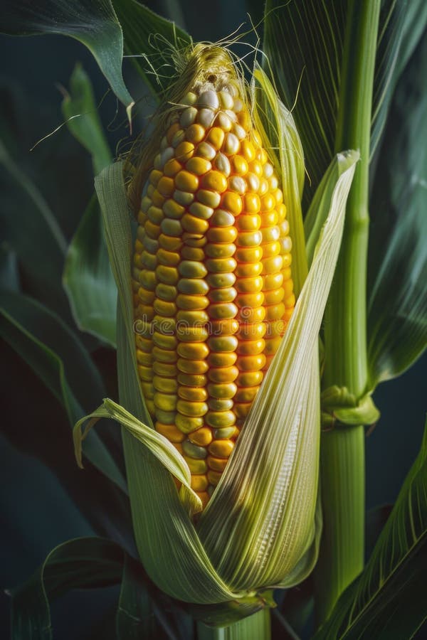Close Up of a Single Corn on a Stalk. Ideal for Agricultural or Food ...