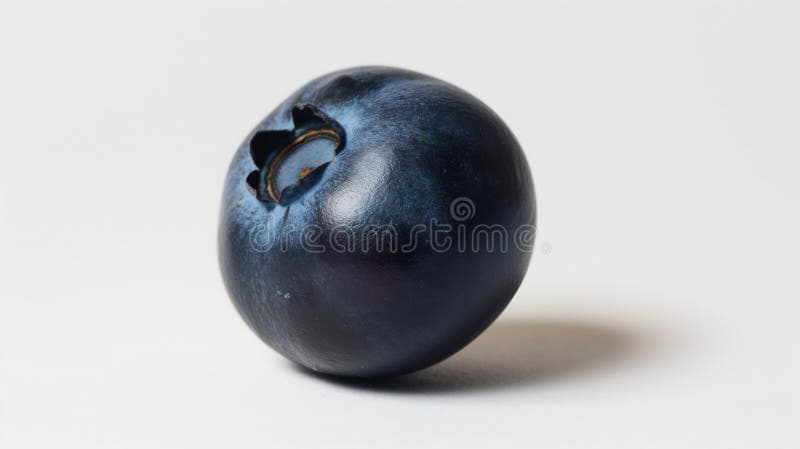 Close-up of a Single Dark Blue Blueberry on a White Background with ...