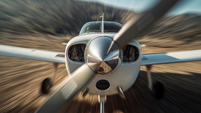 Close-up of Single-engine Propeller Spinning in Motion during Takeoff ...
