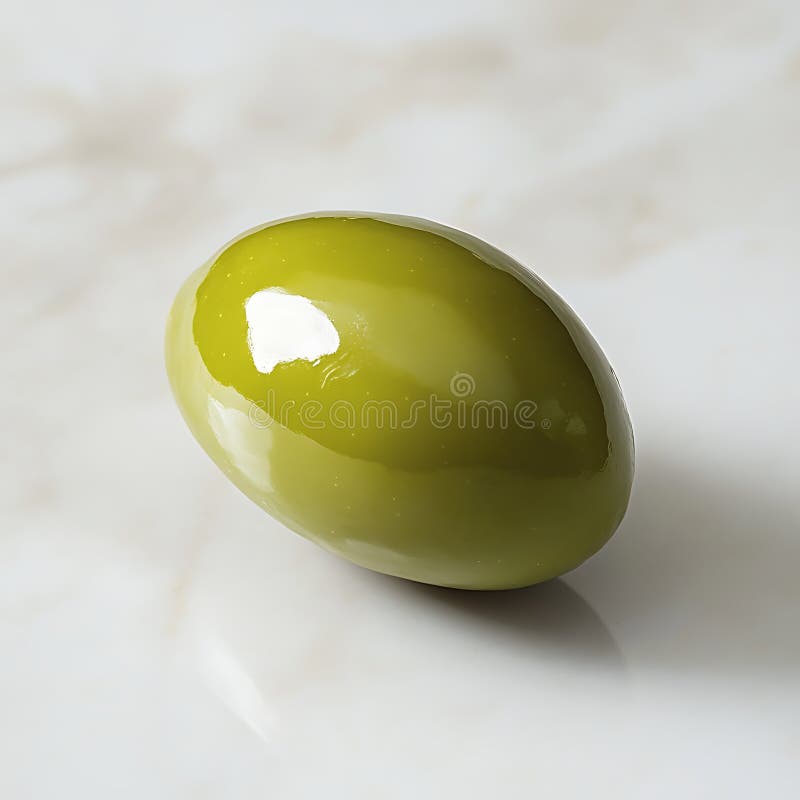Close-Up of Single Green Olive on White Surface Stock Illustration ...