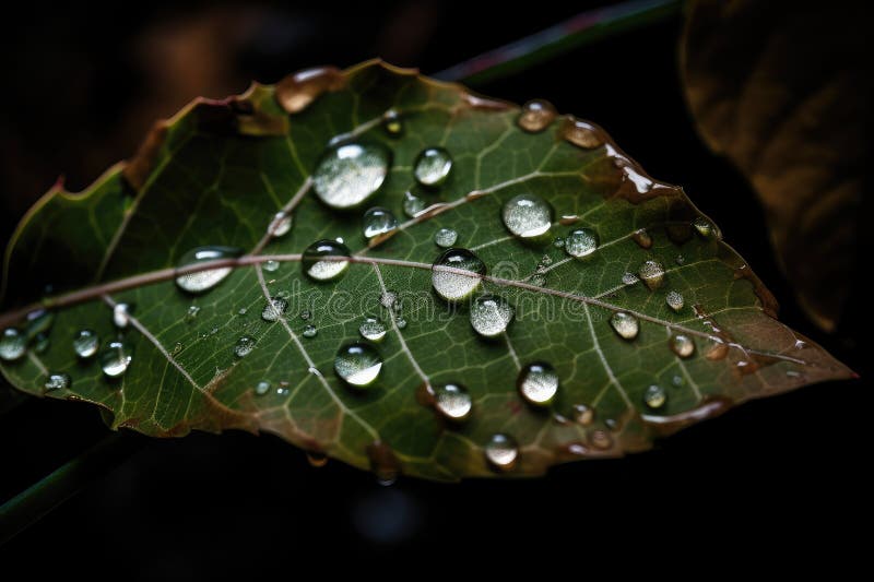 Close-up of a Single Leaf, with Water Droplets and Dew Visible Stock ...