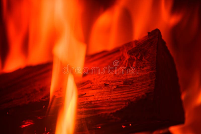 Close-up of Single Log in Red Fire Flames Stock Image - Image of home ...