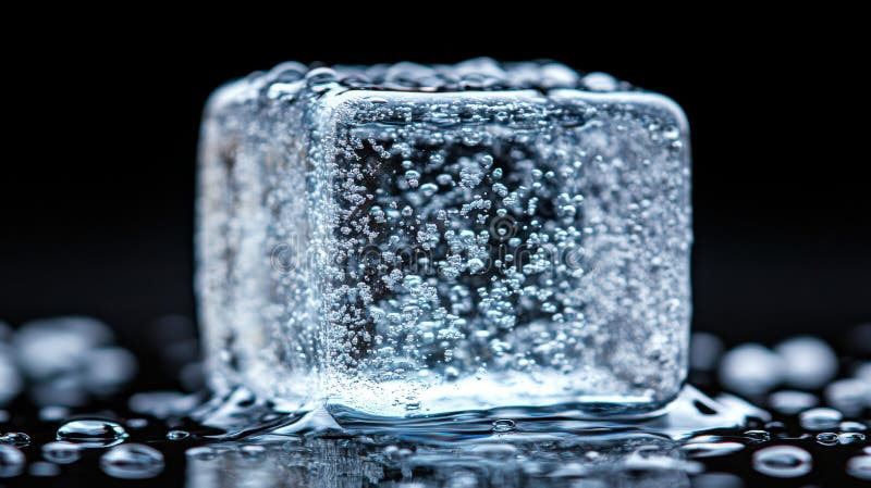 Close-up of a Single Melting Ice Cube on Black Background Stock Photo ...