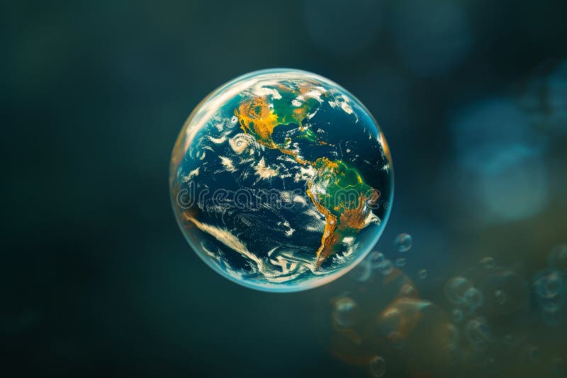 A Close-up of a Single, Pulsating, Earth-shaped Bubble, Filled with a ...