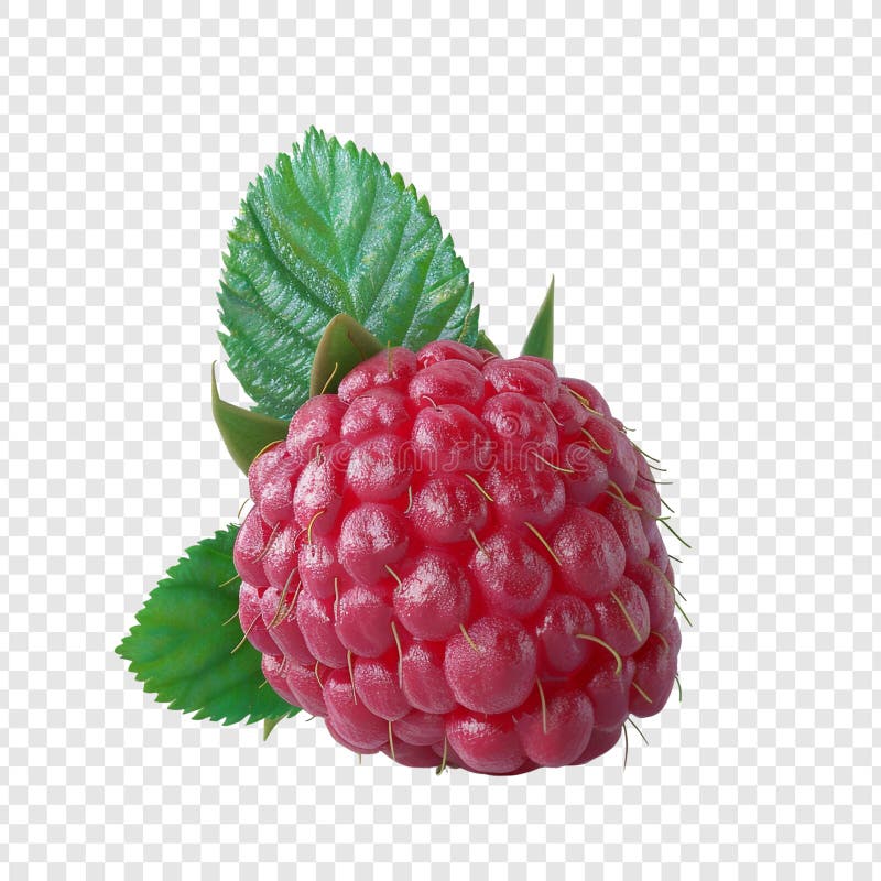 Closeup of a Single Raspberry with Green Leaves Stock Illustration ...