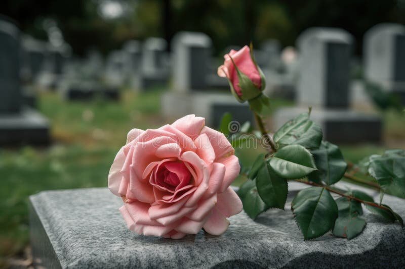Close-up of a Single Rose, Laid upon a Headstone Stock Illustration ...