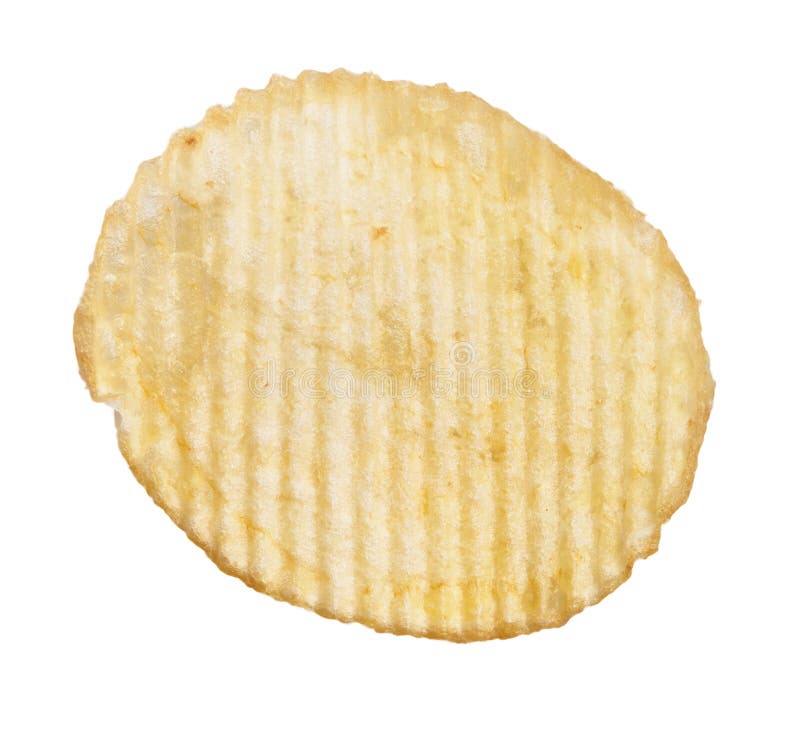 Close-up of a Single Salty Potato Chip with Visible Ridges Isolated on ...
