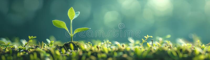 Close-Up of Single Seedling Growing in Dewy Grass with Soft Green ...