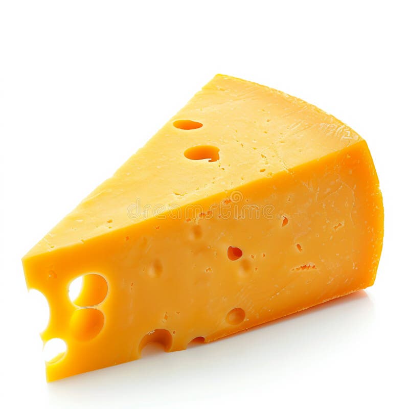 Close-up of Single Slice of Yellow Cheese Cheddar with Large Holes ...