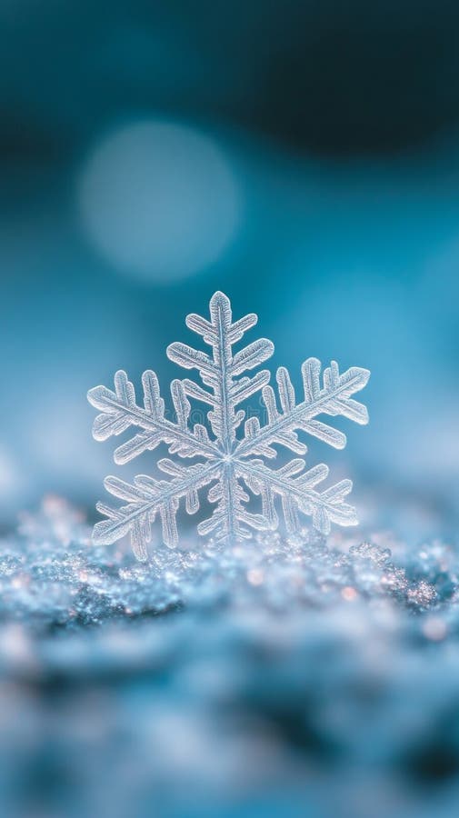 Close-up of a Single Snowflake on a Blue Background, Winter and Nature ...