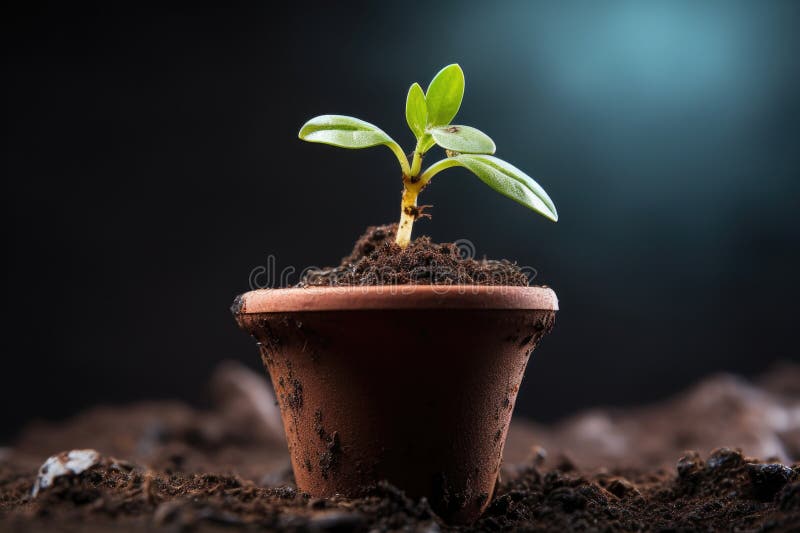 Close-up of a Single Sprouting Seedling in a Tiny Pot Stock Image ...