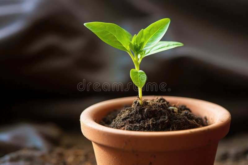 Close-up of a Single Sprouting Seedling in a Tiny Pot Stock Image ...