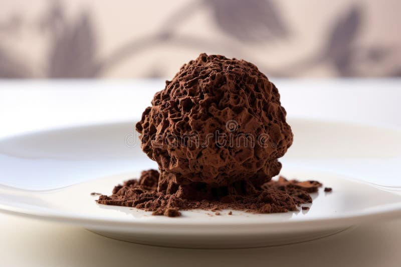 A Close-up of a Single Truffle on a White Porcelain Plate Stock Photo ...
