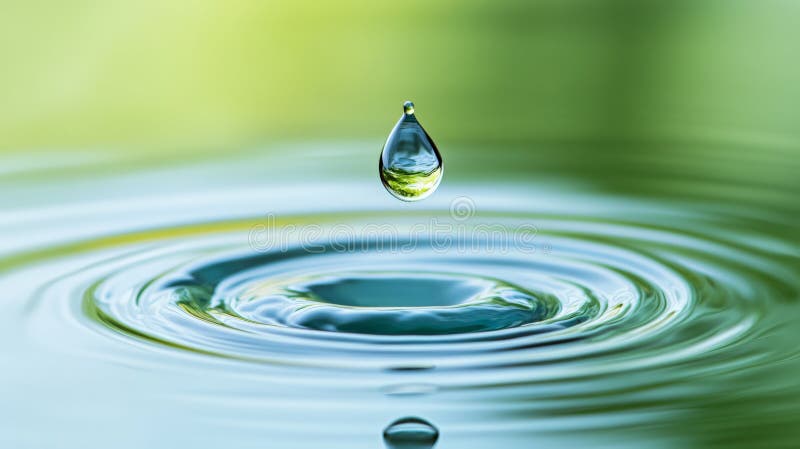 Water Drop Falling and Creating Ripples on Green Water Surface Stock ...