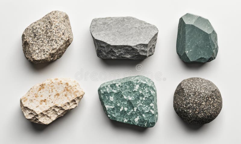 Six Different Types of Stones on a White Background Stock Illustration ...