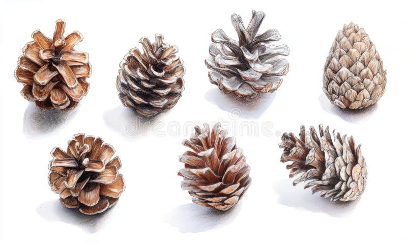 A Close Up of Six Pine Cones, All Different Sizes and Shapes Stock ...