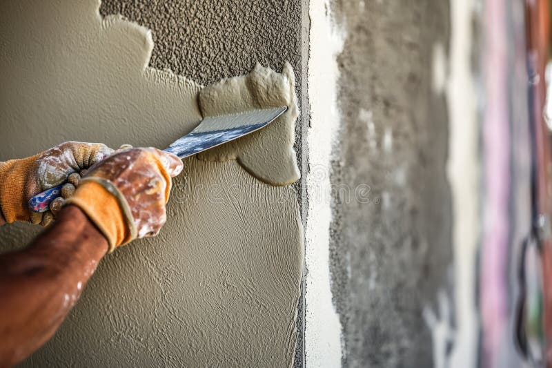 Worker Applying Plaster Wall Smooth Finish Home Renovation Project ...
