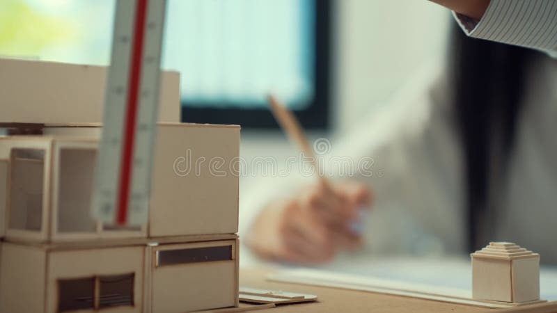 Skilled Professional Engineer Hand Using Ruler Measure House Model ...