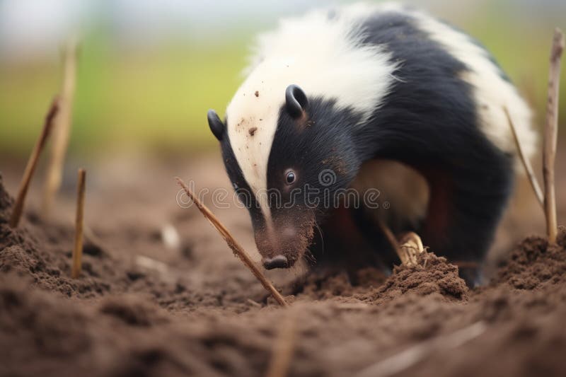 Close-up of Skunk Digging for Grubs in Dirt Stock Photo - Image of ...