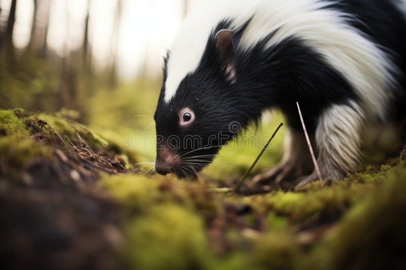 Close-up of a Skunk Sniffing the Forest Ground Stock Image - Image of ...