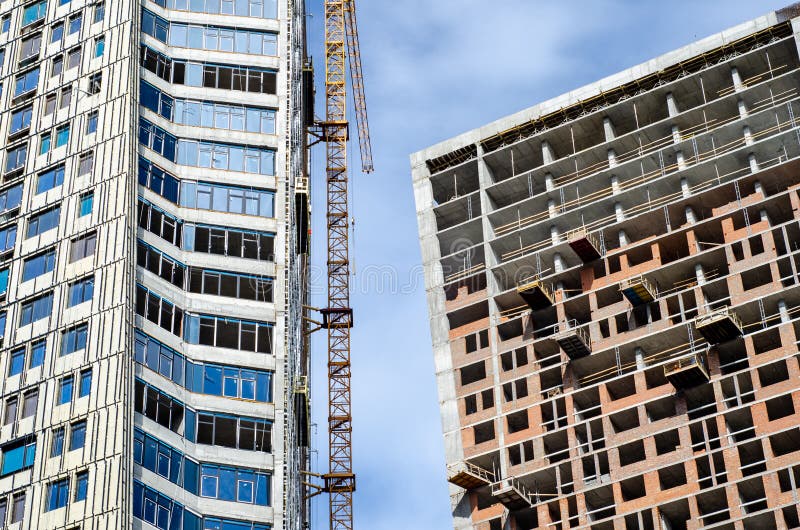 Close-up of Skyscraper Building Under Construction. Stock Image - Image ...