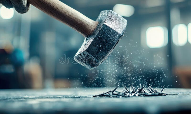 Sledgehammer Driving Nails stock photo. Image of craft - 367821238