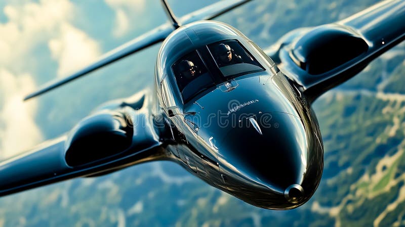 Close-up of a Sleek Black Plane in Flight Stock Illustration ...