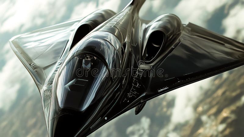 Close-up of a Sleek Black Plane in Flight Stock Illustration ...
