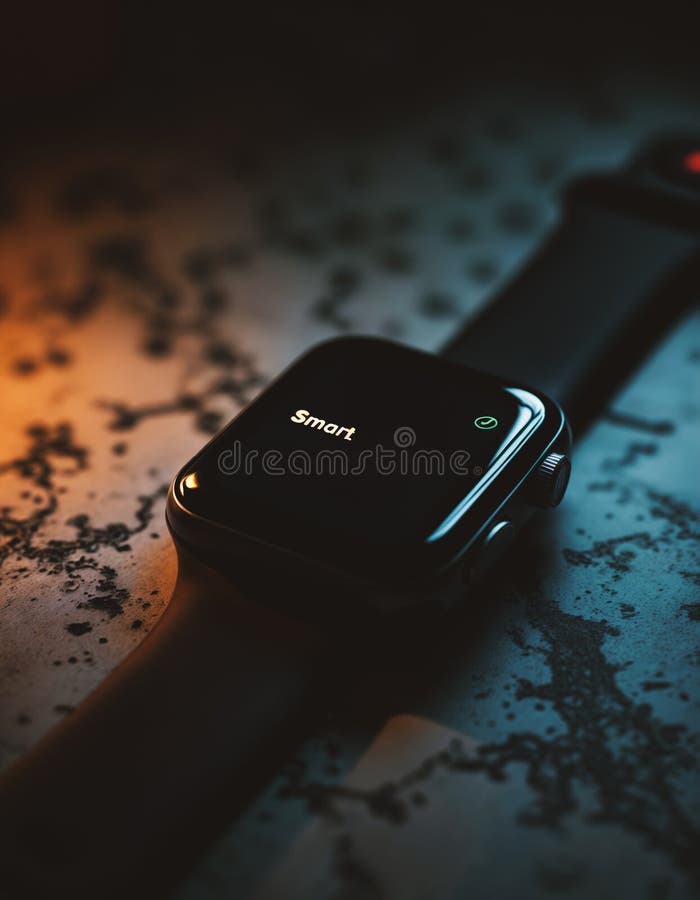 Close-up of a Sleek Black Smartwatch with Smart Display on a Textured ...