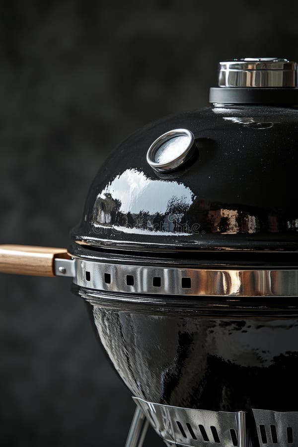 Close-up of a Sleek Charcoal Grill with a Wooden Handle Stock Image ...
