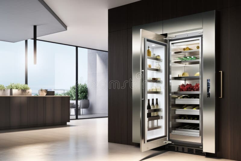 Close-up of the Sleek Exterior of a Walk-in Refrigerator, with a View ...