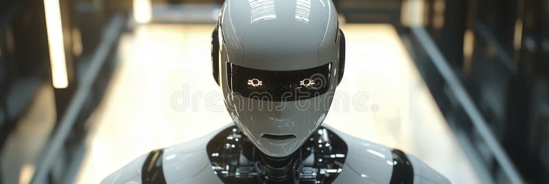 Close-up of a Sleek Humanoid Robot with Glowing Eyes Stock Illustration ...
