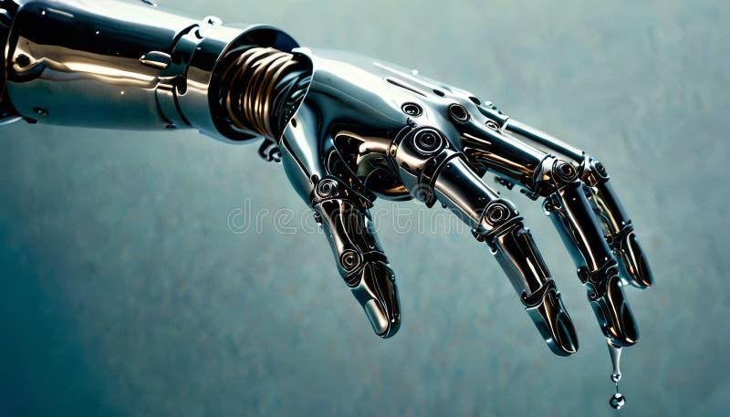 Metallic Robotic Hand Dripping Water Stock Image - Image of detail ...