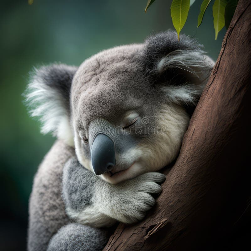 Close Up of Sleeping Koala Bear Sleeping on Tree, Created Using ...
