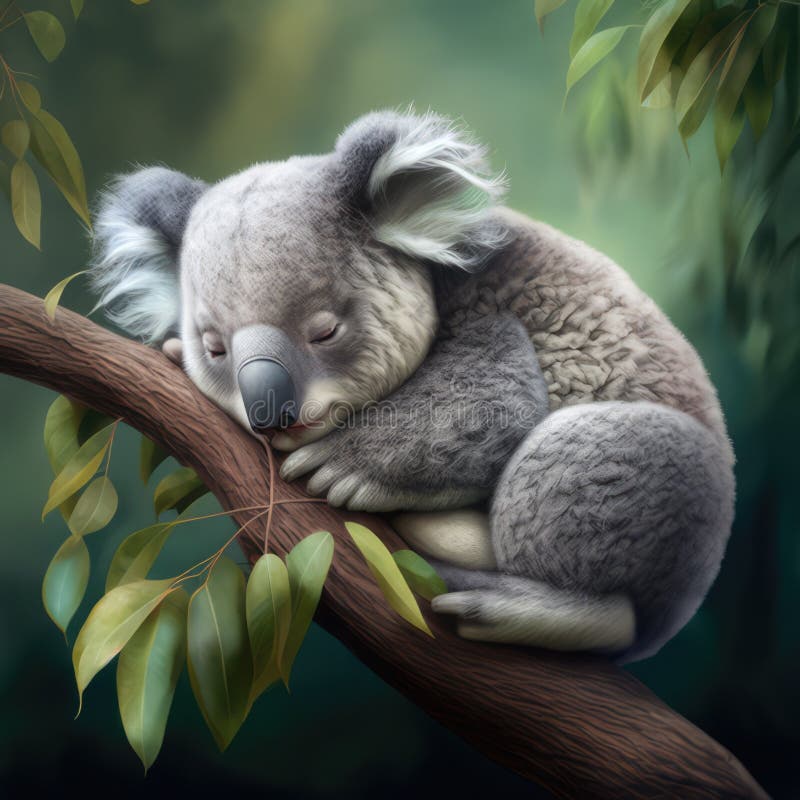 Close Up of Sleeping Koala Bear Sleeping on Tree, Created Using Generative Ai Technology Stock ...